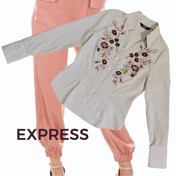 Express | Tops | Nwt Stretch Embroidered Button Down Shirt | Poshmark